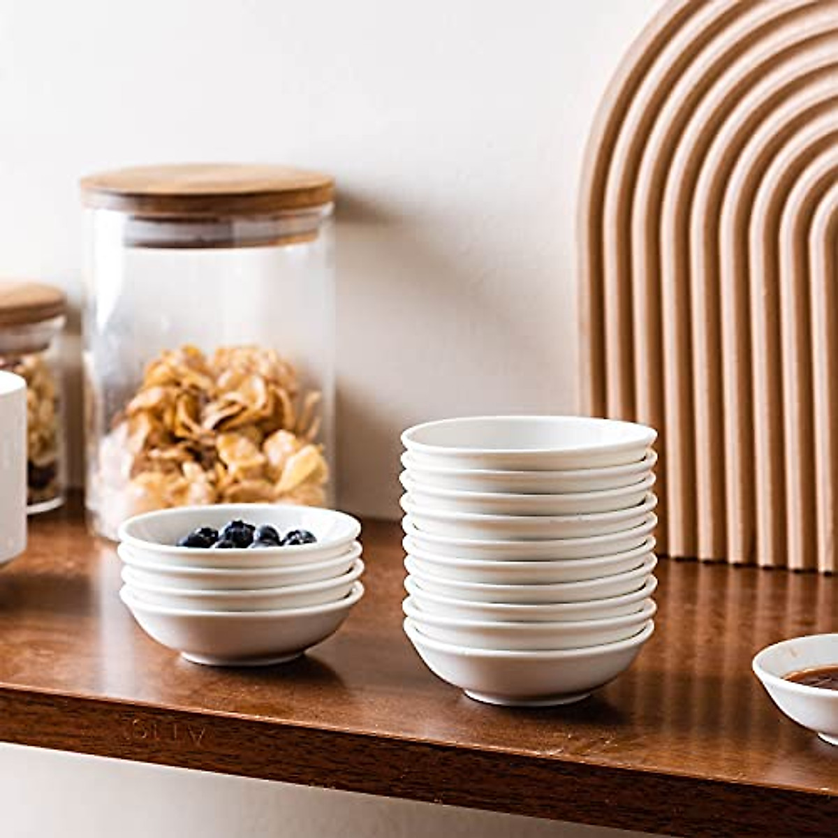 UIBFCWN 12 Pack Soy Sauce Dish 3inch Ceramic Dipping Bowls Bulk, 1.2 Oz White Dipping Sauce Bowls/Dishes, Small Dipping Sauce Cups for Sushi Ketchup Olive Oil Appetizer