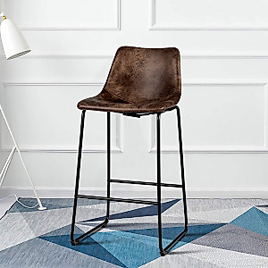 COSTWAY Set of 2 Bar Stools, Vintage Faux Suede Bar Stools, with Metal Legs, Back and Footrest, Upholstered Stools for Home Kitchen, Pub (Brown, 4)