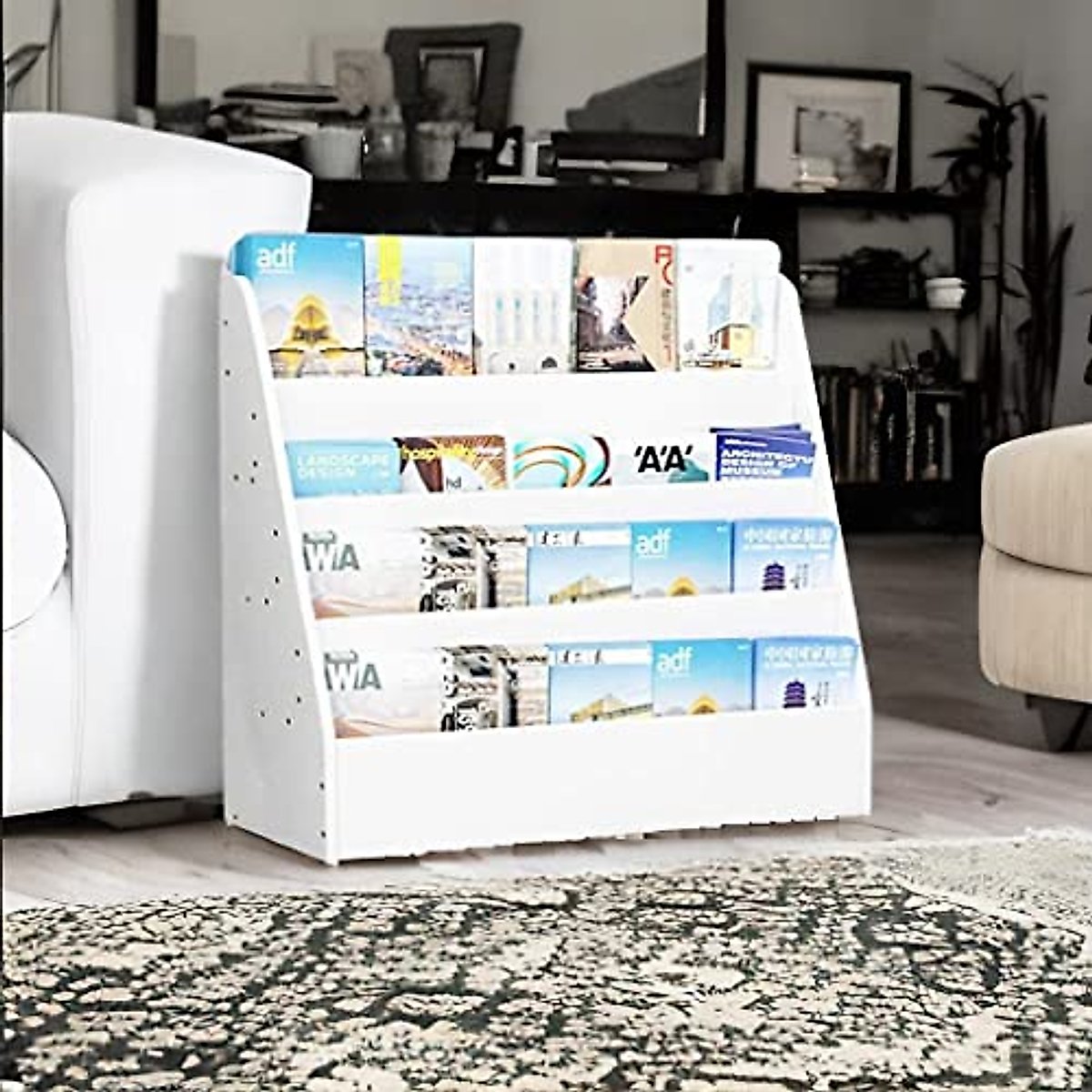 ALISENED 4 Sling Bookcase Display Stand Storage Bookshelf with 4 Shelves Book Display Rack Storage Bookcase Organizer Book Shelf Case Organizer Wooden