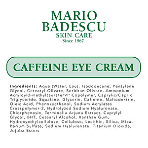 Mario Badescu Caffeine Eye Cream for All Skin Types | Visibly Decreases Dark Circles and Under Eye Bags, Formulated with Caffeine & Squalane, 0.5 Oz (Pack of 1)