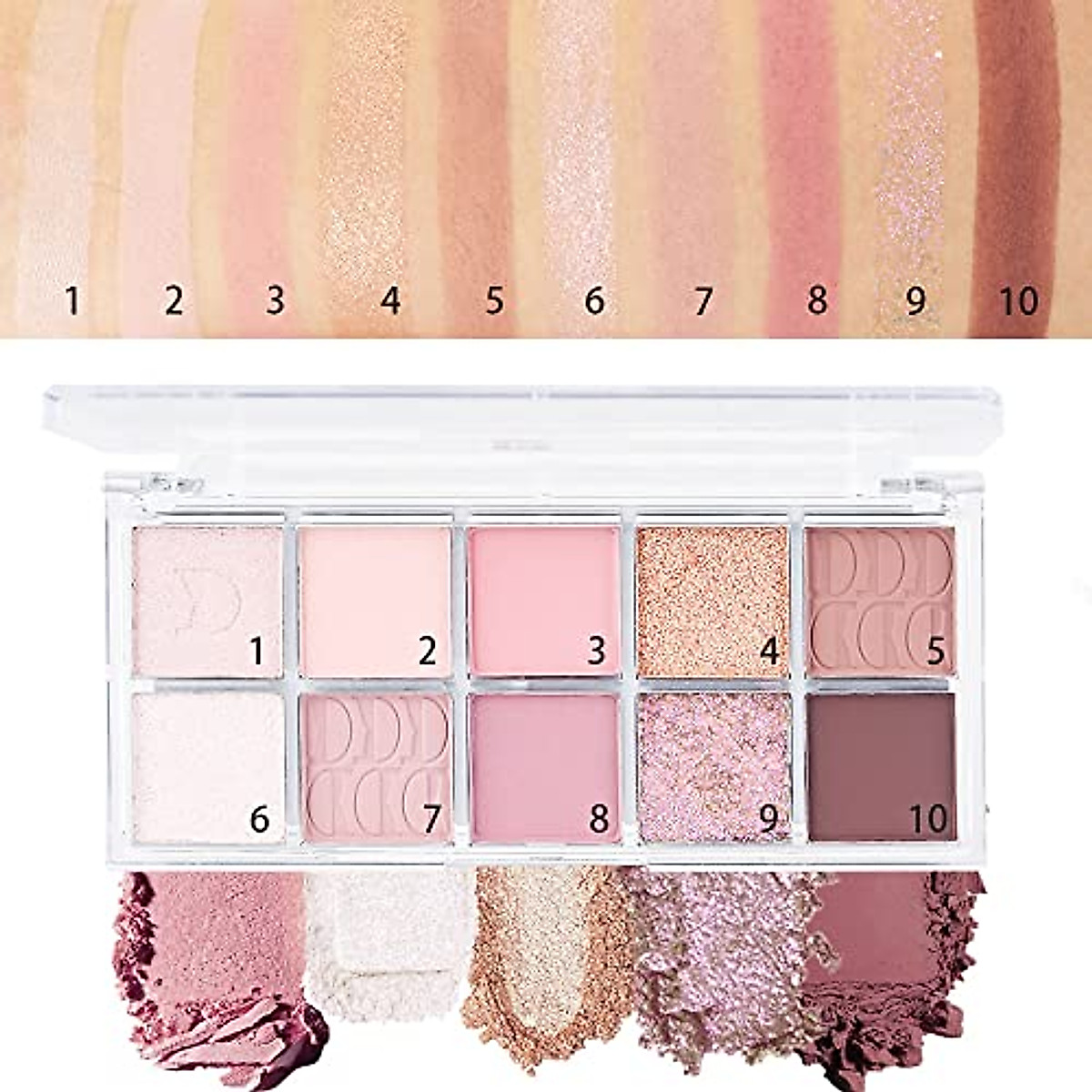AMY'S DIARY 10 Colors Pink Eye Shadow Eyeshadow Palette, High Pigmented, Blendable Long Lasting Waterproof Nude Pink Neutral Eye Palette Makeup (14#)
