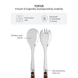 SABRE PARIS - 2-Piece Salad Servers 10.2 inches - Tortue Collection - Stainless Steel & Acrylic - Dishwasher Safe - Scaled Effect