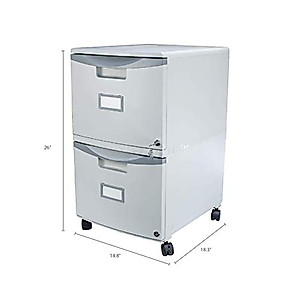 Storex Plastic Two-Drawer File Cabinet – Locking Document Organizer with Casters for Home and Office, Gray, 1-Pack (61310B01C)