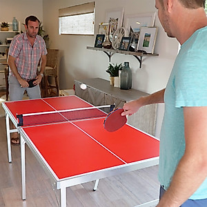 GoSports Mid-Size Table Tennis Game Set - Indoor/Outdoor Portable Table Tennis Game with Net, 2 Table Tennis Paddles and 4 Balls,Red