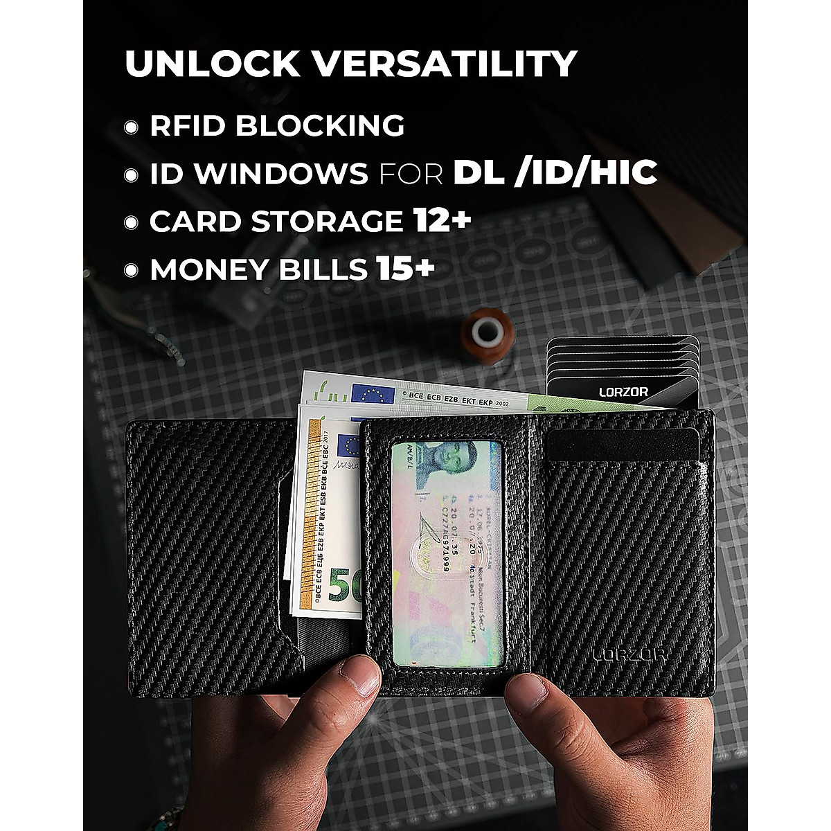 AirTag Wallet for Men, Finest Full Grain Genuine Leather, Mens Wallet with AirTag Holder, Apple Air Tag Minimalist Front Pocket Trifold Wallet, RFID Blocking, Pop Up Smart Wallet with Card Holder