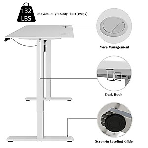 Meilocar Electric Standing Desk, Height Adjustable Desk 48 x 24 Inch Sit Stand Up Desk, Home Office Desk with Splice Board, Computer Desk with Memory Preset, Metal Bracket, White Frame and White Top