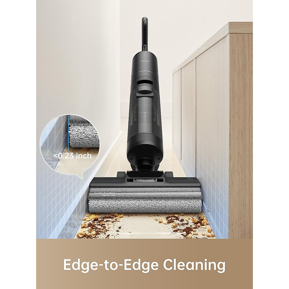 Dreametech H12 PRO Wet Dry Vacuum Cleaner, Smart Floor Cleaner Cordless Vacuum and Mop for Hard Floors, One-Step Edge to Edge Cleaning with Hot Air Drying Black