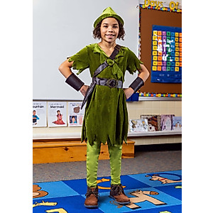 Kids Peter Pan Costume with Hat, Shirt, Tights, Belt/Harness and Wrist Cuffs Green