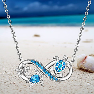 Turtle Necklace for Women Mom Sterling Silver Sea Turtle Pendant Infinity Mother and Daughter Necklaces Blue Opal Tortoise Ocean Wave Jewelry Mothers Day Gifts