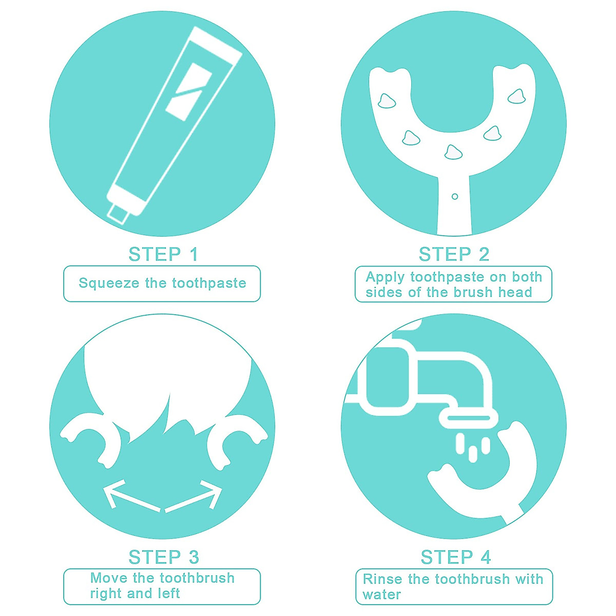 CHENGU 4 Pieces Kids U Shaped Toothbrush Manual Training Tooth Brush Whitening Massage Toothbrush Whole Mouth Toothbrush for Kids 2-12 Years (Yellow, Green, Orange, Pink, Dinosaur Style)