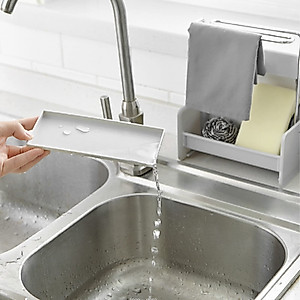 DODAMOUR Sponge Holder with Drain Pan, Kitchen Sink Caddy Tray Organizer, Sponge Brush Soap Dish Dishcloth Rack