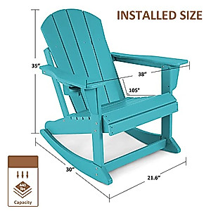ABCPATIO Adirondack Rocking Chairs Weather Resistant Outdoor Patio Chair with Cup Holder, Seat Width 21.6" Turquoise