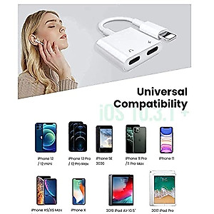 Apple MFi Certified 2 Pack Headphones Adapter & Splitter for iPhone, 2 in 1 Headphone Dual Lightning Adapter and Aux Audio Adapter + Charger Cable Splitter Compatible with iPhone 12 11 XS XR X 8 7