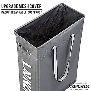 Cloth Clothes Basket, Caroeas 24" Handy Hanging Laundry Basket Tall & Slim Hamper Waterproof Laundry Bag Collapsible Travel Laundry Bag with Breathable Mesh Cover & Soft Handle Laundry Hamper (Grey1)
