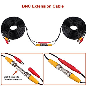 WILDHD BNC Cable,2x200ft All-in-One Siamese Video and Power Security Camera Cable Wire, BNC Extension Cable with 2 Female Connectors for All Max 5MP HD CCTV DVR Surveillance System (200ft 2PCS,Black)