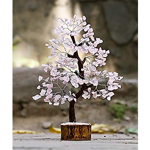 Rose Quartz Gemstone Tree Stone Tree Crystal Tree of Life Prosperity Stones Tree Money Bonsai Tree Feng Shui Tree Handmade Gift for Home Office Decorations Ornament Silver Wire 10-12 Inch