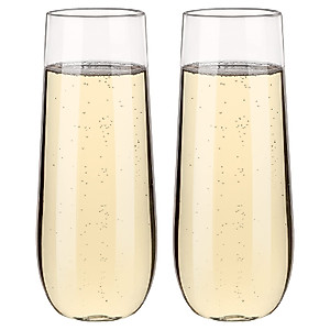 hotder 2Pack 100% Tritan Plastic Champagne Flutes,12 Oz Stemless Unbreakable Clear Plastic Toasting Glasses,Shatterproof Recyclable and BPA-Free
