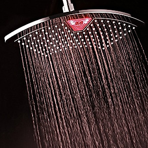 Dream Spa AquaFan 12 inch All-Chrome Rainfall-LED-Shower-Head with Color-Changing LED/LCD Temperature Display