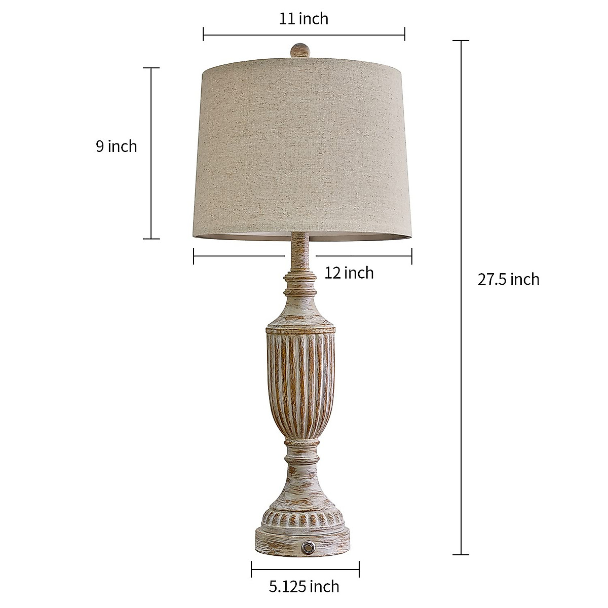 OYEARS 27.5” 3-Way Dimmable Touch Control Dual USB Table Lamp Set of 2 Modern Retro Farmhouse Vintage Lamps Resin Bedside Lamp for Living Room Bedroom Home Office(2 Bulbs Included)