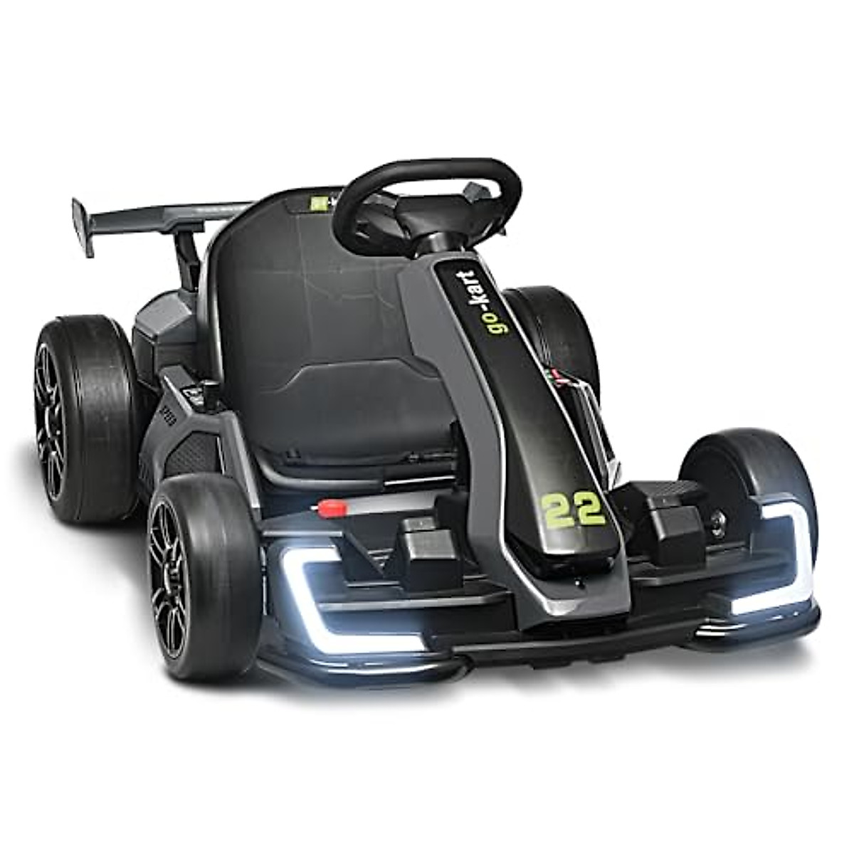 Blitzshark 24V Kids Go Kart 300W Powerful Drift Kart Electric Pedal Kart Outdoor Race Toy, with 2X150W Strong Motor, 7AH Big Battery, Drift/Sports Mode, EVA Tire, Brake Pedal, Length Adjustment, Grey