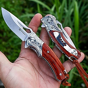 FORESAIL Folding pocket Knife,M390 Blade and Rosewood Handle Outdoor Folding Knife Ball Bearing, with Pocket Clip for Camping Hiking Travel EDC Tool
