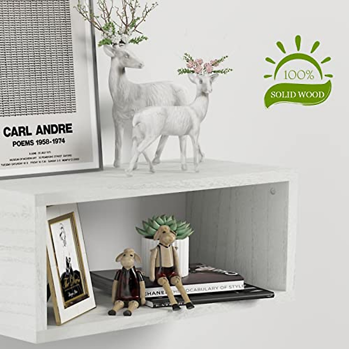 Adowes Floating Nightstand Wall Mounted Nightstand Wood Bedside Shelf 2 Tier Floating Shelves for Wall at Bedroom Living Room Bathroom Vintage White