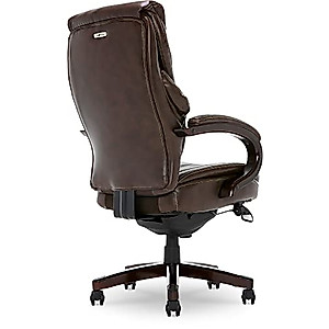 La-Z-Boy Hyland Executive Office Chair with AIR Technology, Adjustable High Back Ergonomic Lumbar Support, Mahogany Wood Finish, Bonded Leather, Brown