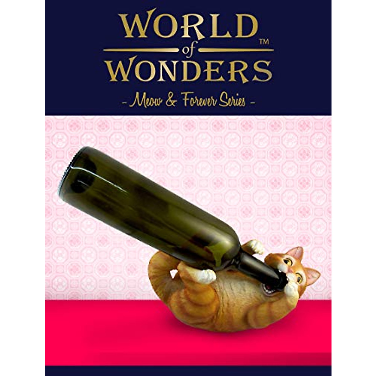 World of Wonders Orange Tabby Cat Decorative Wine Bottle Holder | Wine Bottle Holder for Cabinet | Cat Mom Wine Accessories | Cat Statues Resin Table Top Wine Holders - 9"
