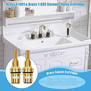 Brass 1-001 & Brass 1-002 Ceramic Valve Cartridge Set, Replacement Hot Widespread Cartridge and Cold Widespread Faucet Cartridge Replacement