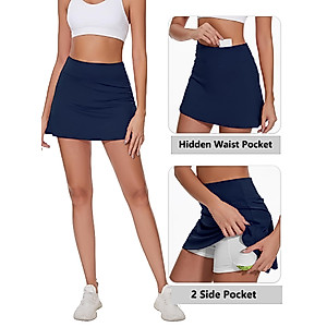 Pleated Tennis Skirt Golf Skort for Women with Pockets Shorts Athletic Workout Running Skirt Ruffle on Back (Navy Blue, Medium)