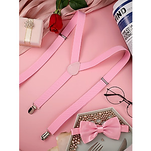 Suspender Bow Tie Set Clip On Y Shape Adjustable Braces, 80s Suspenders Shoulder Straps for Halloween Cosplay Party