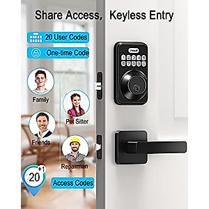 Keyless Entry Door Lock with 2 Handles, Zowill Electronic Keypad Deadbolt, Auto-Locking, Anti-Peeping Password, Digital Smart Code Door Lock, Front Door Handle Sets, Matte Black
