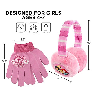 Disney Winter Earmuffs Warmers and Kids Gloves Sets, Princess Plush, Pink, Little Girls, Ages 4-7