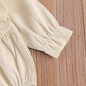 Sasaerucure Infant Baby Girl Clothes Solid Ruffle Long Sleeve Romper Bodysuit Tops One Piece Jumpsuit Fall Winter Outfit (Apricot, 0-3 Months)