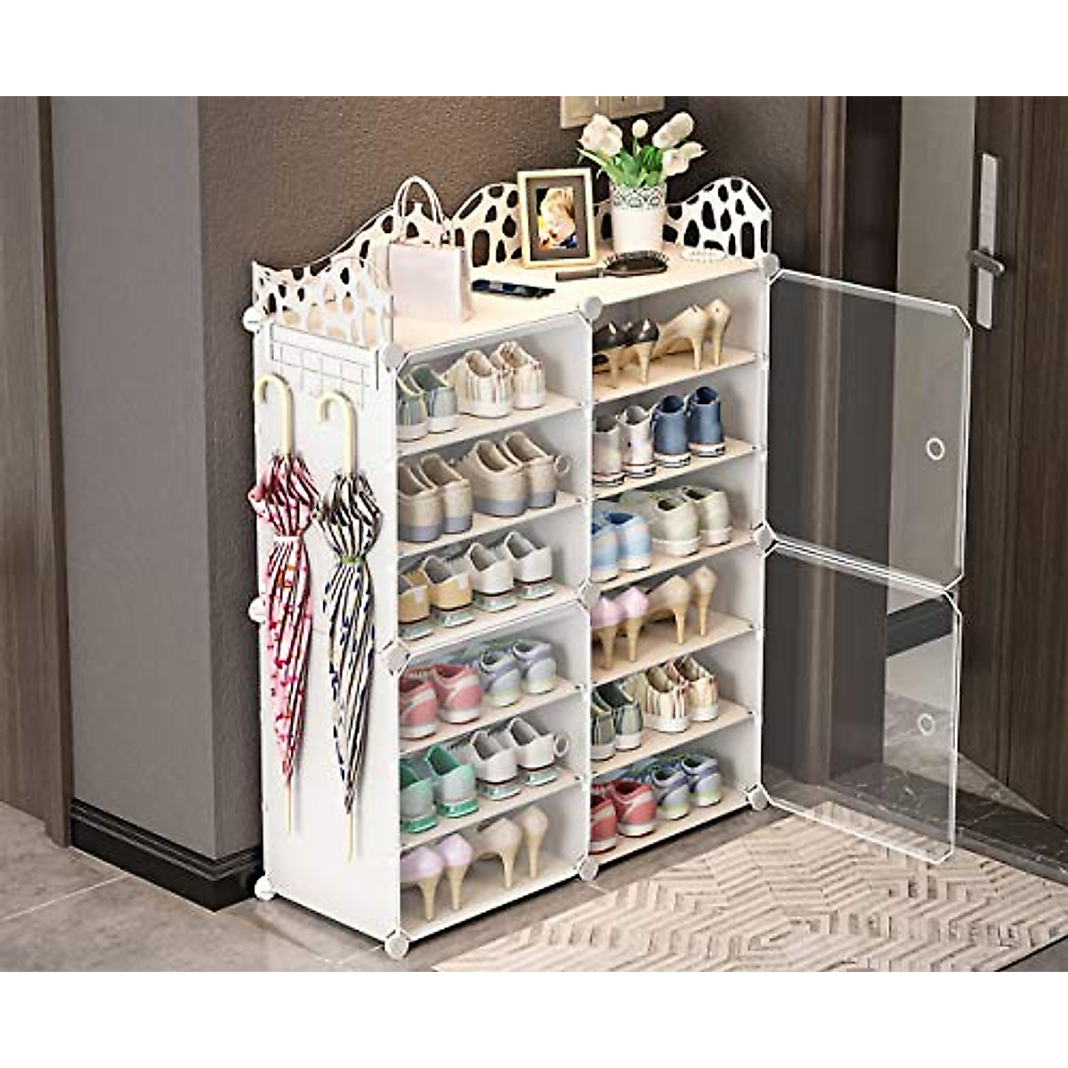 C.G Life 6-Tiers Stackable 24-30 pairs Freestanding Shoe Storage Cabinets with Adjustable Shelving,Withe Shoe Shelf Organizer for Bedroom, Closet, Entryway, Dorm Room,Garage,Shoe Rack have 6 cubes