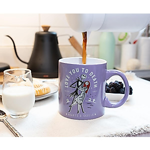 The Nightmare Before Christmas "Love You To Death" Jack and Sally Ceramic Coffee Mug, Oversized Large Cup | Novelty Drinkware For Tabletop | Official Disney Kitchen Accessories | Holds 20 Ounces
