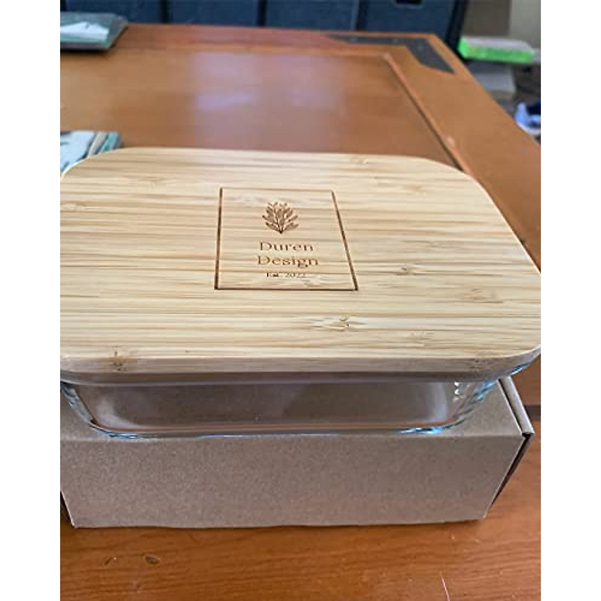 DurenDesign Airtight Glass Food Storage Container With Bamboo Lid, Lunch Box for Meal Prep, Eco-Friendly Kitchen Organization 640ml