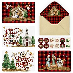 Artoid Mode 36 Pack Angels Cabin Christmas Thank You Cards Church Xmas Tree Greeting Cards Gift With Envelope Sticker Blank Note Cards for Birthday Wedding Baby Shower Bridal Shower, 4 x 6 Inch