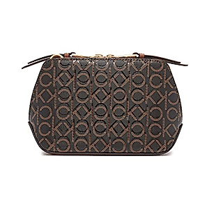 Calvin Klein Lucy Triple Compartment Crossbody, Brown/Khaki/Caramel Embossed