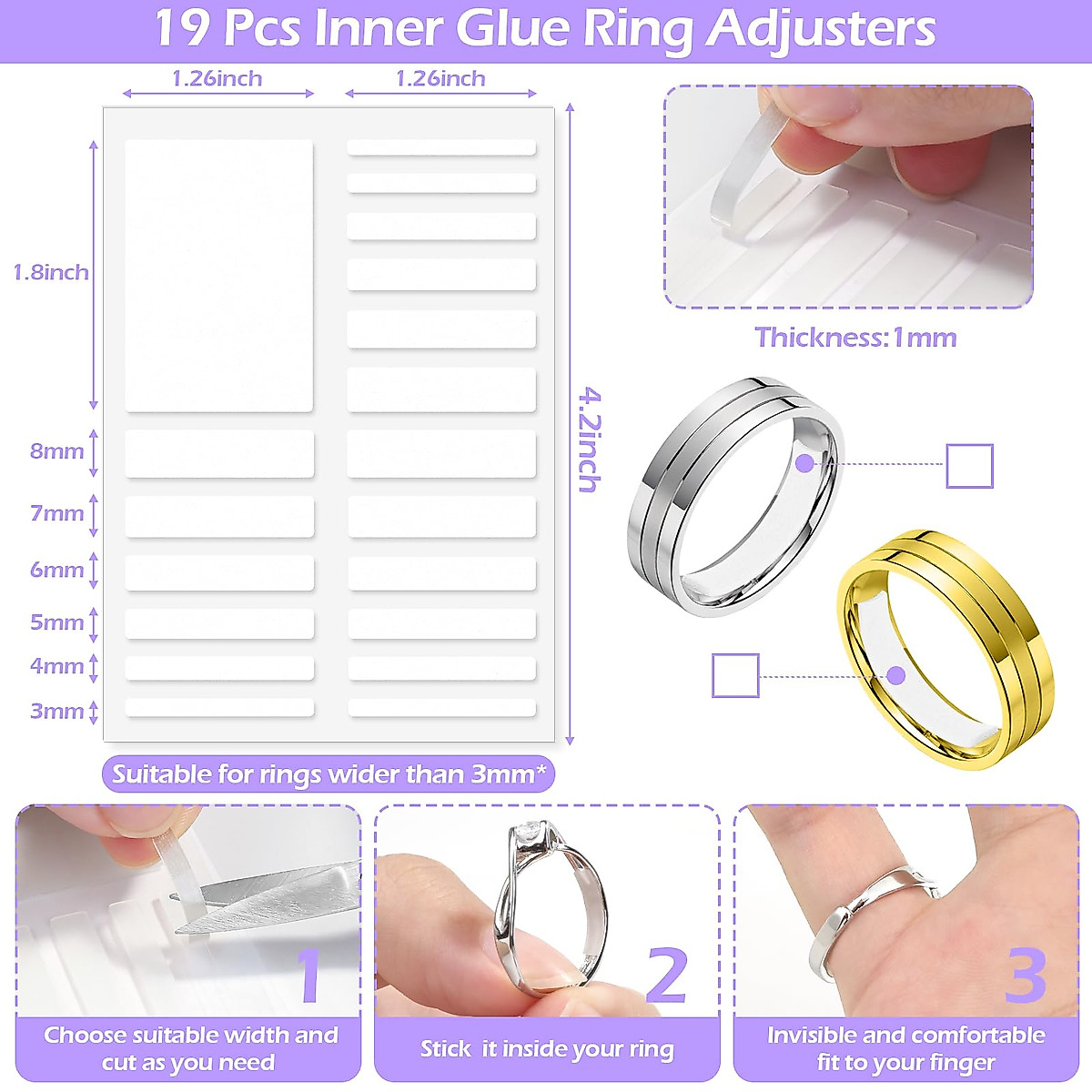 38 Pcs Ring Sizer Adjuster for Loose Rings with Ring Size Measuring Tool, Plug-in Invisible Ring Guards Silicone Tightener EVA Foam Ring Size Adjuster Set with Polishing Cloth