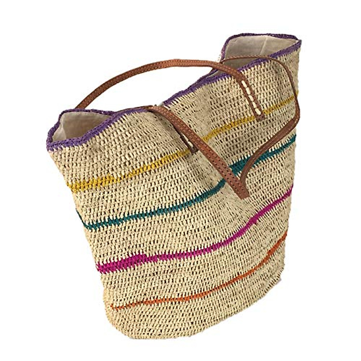 Mar Y Sol Cielo Striped Crocheted Raffia Straw Carryall Tote Bag, Natural/Multi