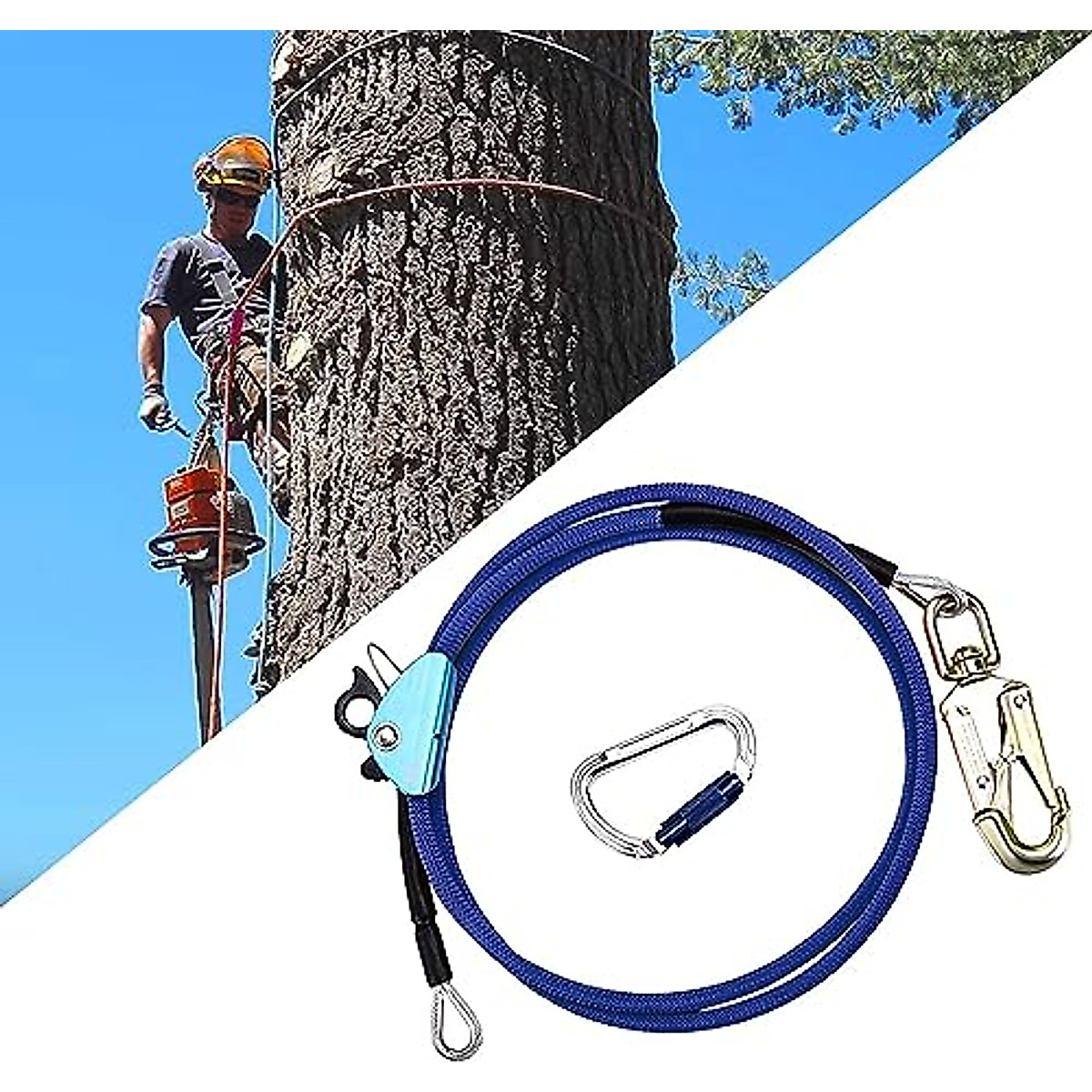 Arborist Flipline for Climbing Tree, 1/2'' x 8 ft Steel Wire Core Tree Lanyard Flipline Kit W/Lock Carabineer, Rope Grabber, Steel Swivel Snap Hook - Heavy Duty, Low Stretch, Cut Resistant