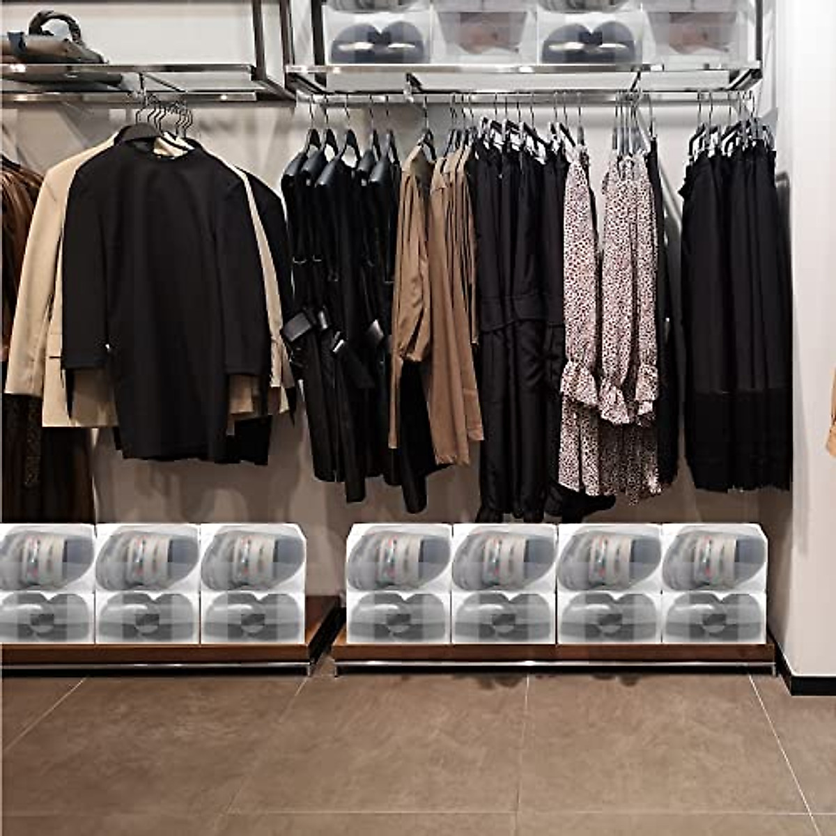 24 Pcs Women's Shoe Box Clear Plastic Stackable Shoe Storage Organizer Foldable Heavy Duty Shoe Containers for Closet Apartments Small Spaces Dorm Bedroom, 12 x 7.5 x 3.7 Inches