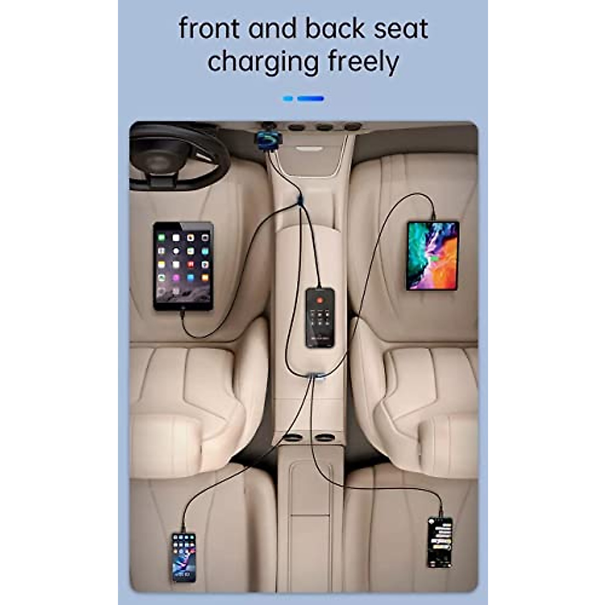 Impulsiqs 6 Port USB C Car Charger Adapter – 75W Car USB Charger Multi Port 5 ft Backseat Extension - 12v Cigarette Lighter USB Charger Plug - Super Fast Type C PD3.0 QC3.0 Compatible with iPhone