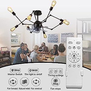 Aukali Ceiling Fans with Lights, Low Profile Ceiling Fan with Lights Remote Control, 45" Flush Mount Ceiling Light, Timer, 6 Speeds, Vintage Chandeliers for Dining Room, Bedroom (8 Lights)