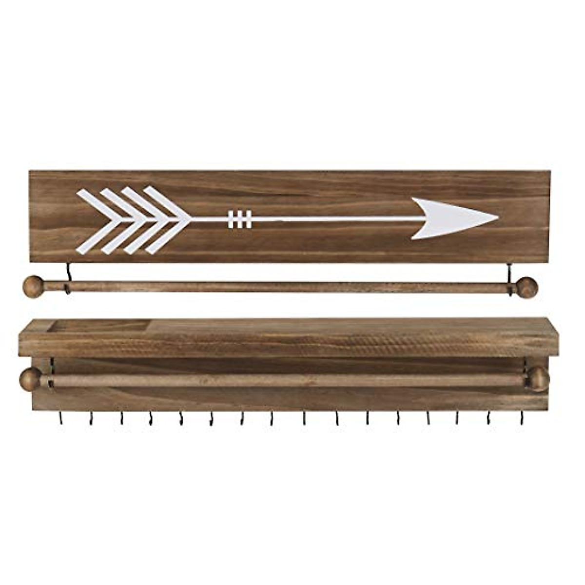 SoCal Buttercup Rustic Necklace and Jewelry Organizer - Hanging Wall Mount Display - Mounted Wooden Holder for Earrings, Necklaces, Bracelets, and Many Other Accessories (Two Piece, Rustic)