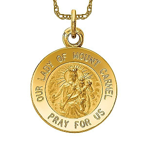 14K Yellow Gold Our Lady of Mt. Carmel Medal Necklace Charm Pendant Only