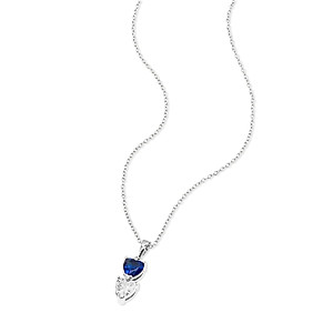 2 Stone Simulated Birthstone Heart Necklace (16"), 925 Sterling Silver Heart Drop Necklace for Women - Personalized Necklaces - Gifts for Mom