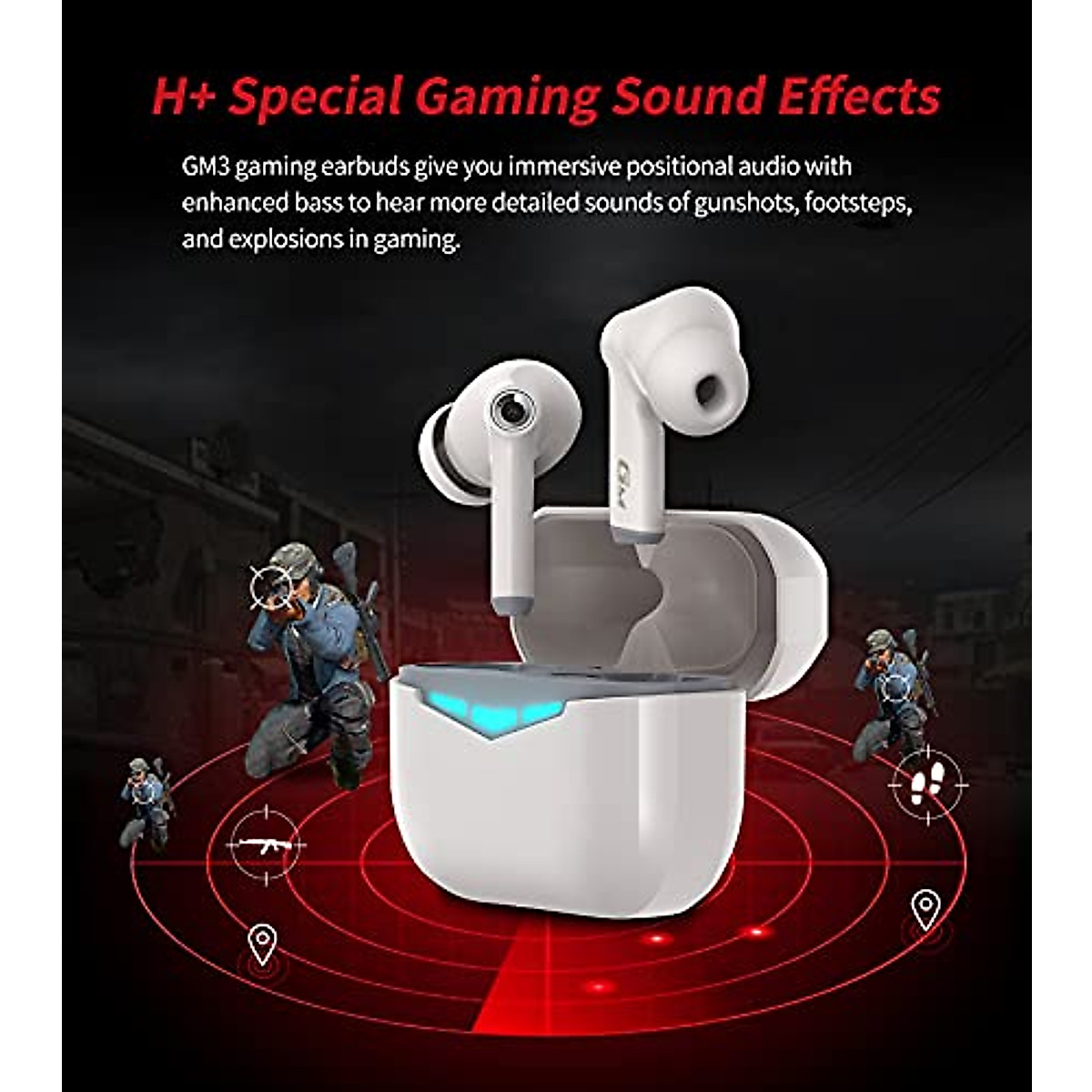 HECATE GM3 True Wireless Earbuds -60ms Low Latency - PixArt Bluetooth 5.2 Auto Pairing - IP55 Water Proof-Touch Enabled-White