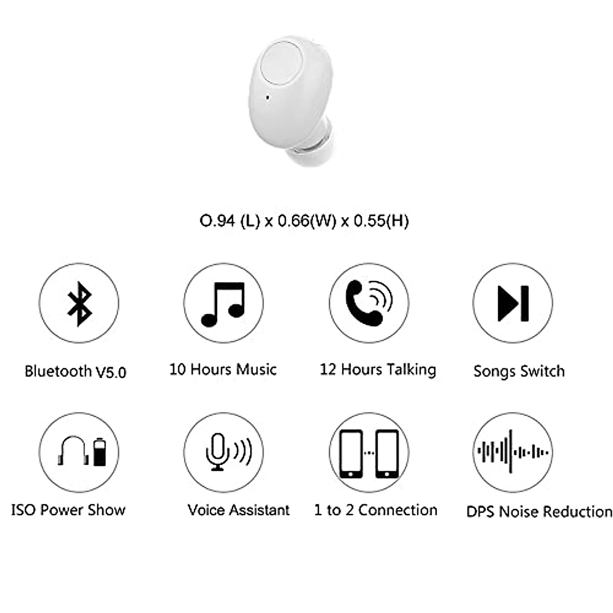 NVAHVA Single Bluetooth Earpiece10 Hrs Playtime,Wireless Headphone, Mini Bluetooth Headset Hands-Free Car Earphone,Cell Phone Bluetooth Earbud for iOS Android Smart Phones PC TV Audiobook (White)